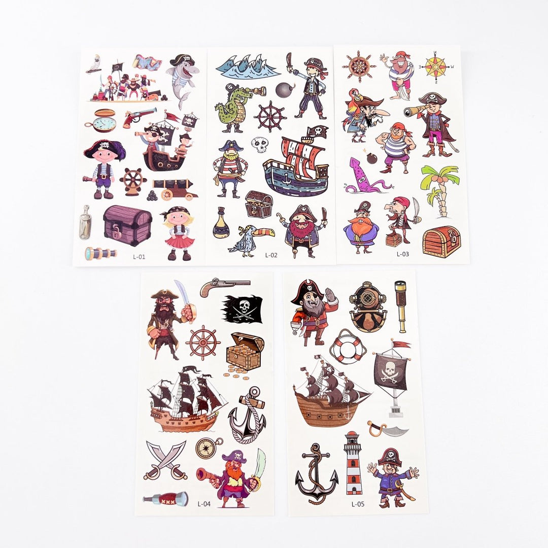10 Sheets Kids Cartoon Pirate Temporary Tattoos for Boys Girls Party F ...