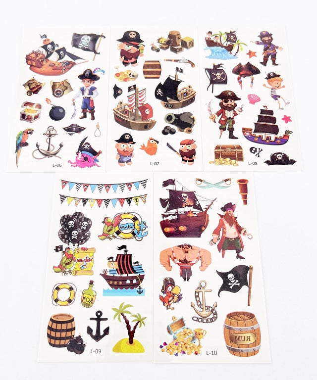 10 Sheets Kids Cartoon Pirate Temporary Tattoos for Boys Girls Party F ...