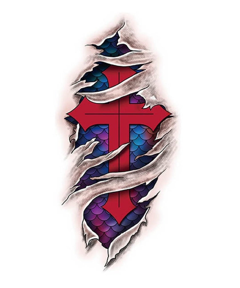 3 pcs Temporary Tattoo, Red Cross, Spider, 3D Shark Body Tattoos Half ...